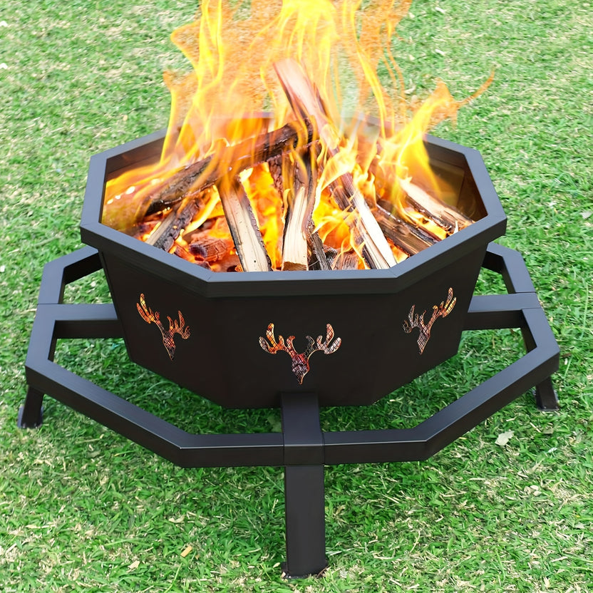 35" Octagonal Wood-Burning Fire Pit - Premium Durable Outdoor Backyard ...